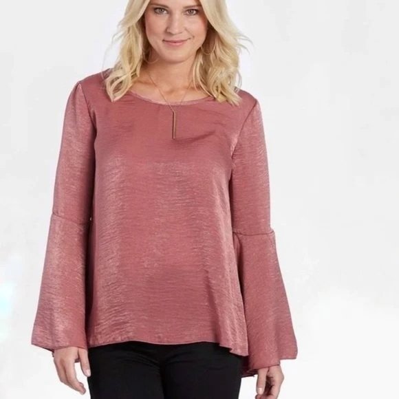 Allison Joy | Tops | Allison Joy Kelli Satin Blouse Women M Bell Sleeve ...